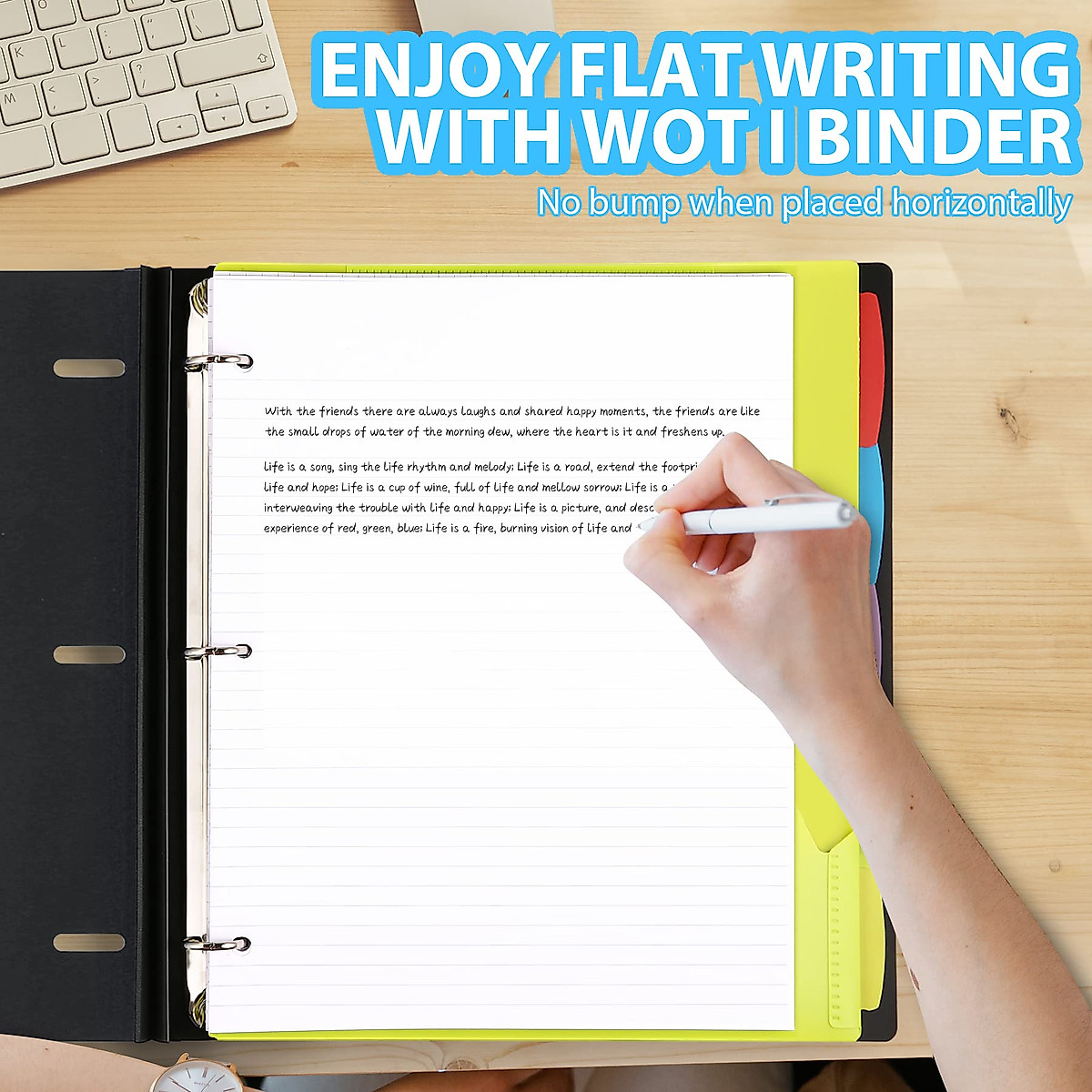 WOT I All-in-one Telescoping Binder Notebook, Refillable 3 Ring Binder with Customized Front Cover+Catalog Back Pocket+5 Subject Dividers+Movable Pocket Folder+60 Sheets Notepaper, Black