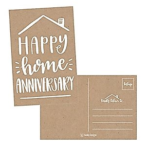 25 Kraft Happy Home Anniversary Realtor Cards, Blank Greeting House Postcards, Bulk Real Estate Thank You Notes, Welcome Home Realtor Gifts Stationery, New Realtor Gifts For Clients, Housiversary Card