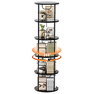 ALLSTAND 5 Tier Rotating Bookshelf, 360 ° Display Stackable Spinning Bookshelf Tower, Corner Bookshelf Tall Floor Standing Swivel Bookcase Narrow Storage Organizer for Bedroom, Living Room, Black