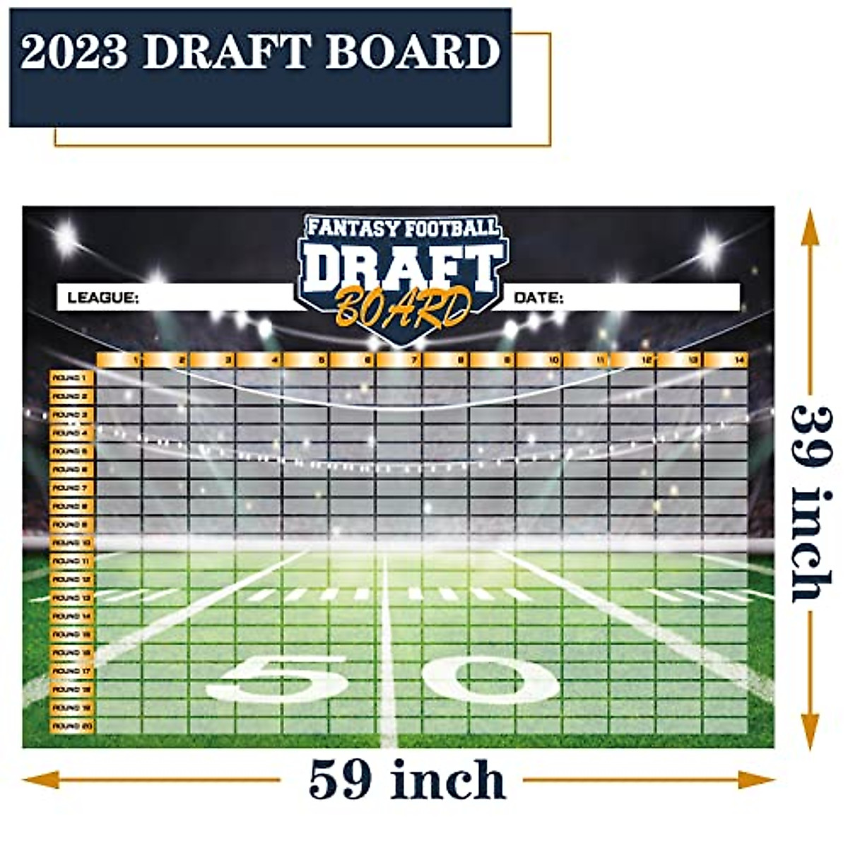 KIKIGO Fantasy Football Draft Board 2023-2024 Kit Extra Large Set with 528 Player Labels 2023 Top Rookie Blank Label 14 Teams 20 Rounds Premium Color Edition