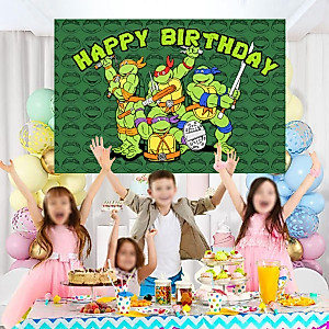 3D Print Birthday Party Favors Backdrop Green Turtle Anime Theme Party Custom Girl/boy Birthday Backgrounds for Girl 7-8 Friends Party Decorations Happy Birthday Party Stuff - 5x3.3 FT