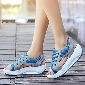 Women's Sandals Outdoor Sneakers Comfy, Strappy Thick Sole Breathable Casual Wedges, Open Toe Comfortable Walking Women Sandals Fashion Summer, Non-Slip Fitness Running Sports Shoes