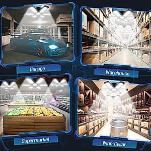 LED Garage Lights 4 Pack 185W, Garage Lights Ceiling LED 18500LM 6500k,Ultra Bright LED Garage Lighting,6+1 Deformable Panels E26/E27 Screw in LED Shop Lights for Garage Workshop Factory Basement