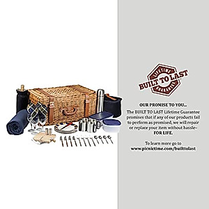 PICNIC TIME Windsor Luxury Wicker Picnic Basket, Deluxe Set for 4, Navy Blue