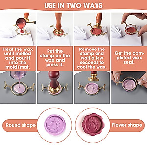 Yelsky 2 Metal Wax Seal Molds with Round and Flower Shape for 1 Inch Wax Seal Stamp, Wax Sealing Silicone Mat, Craft Adhesive Waxing for Wedding Invitations Envelopes Cards Gifts Wine Packaging