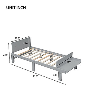 Kids Bed Twin Size, Wood Platform Bed with Headboard and Footboard Bench, Wooden Twin Bed Frame with Slats Support for Boys Girls, No Box Spring Needed, Gray