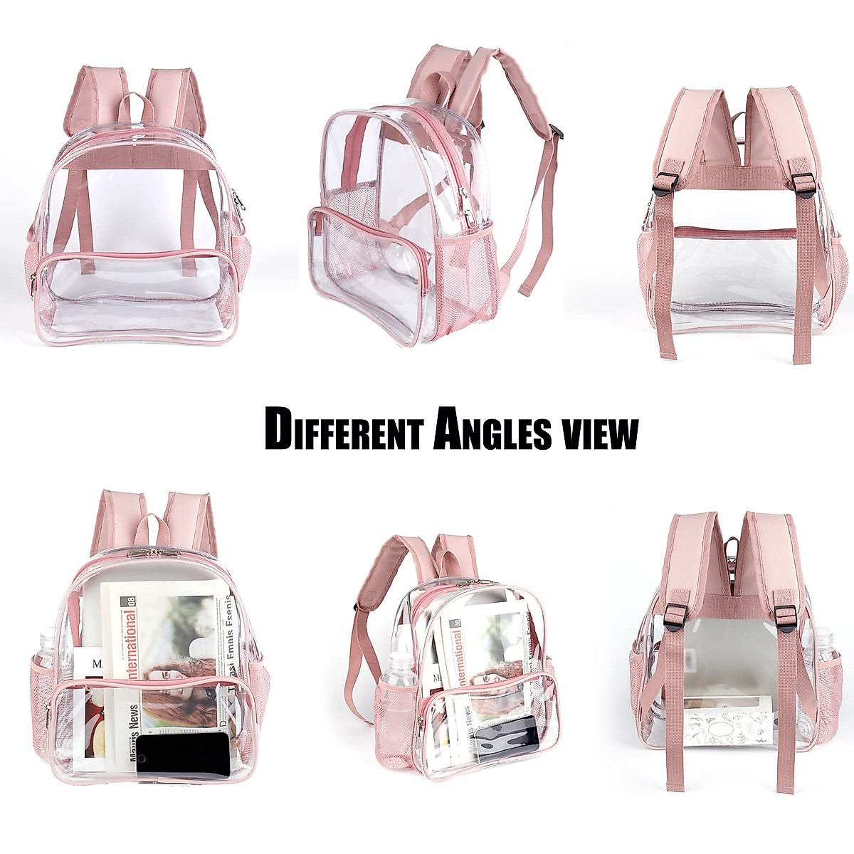 Small Clear Backpack Stadium Approved 12x12x6 Clear Mini Backpack for Girls Women ( Rose Gold )