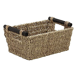 JVL Seagrass Set of 3 Tapered Storage Baskets with Wooden Handles