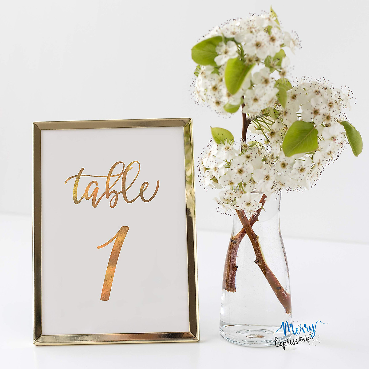 Merry Expressions Gold Wedding Table Numbers 1-30, Wedding Decorations for Reception - 4x6 inch Double Sided