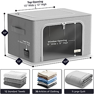 Sorbus Storage Bins with Metal Frame - Stackable & Foldable Clothes Organizer Bags - Oxford Fabric Storage Containers with Large Clear Window & Carry Handles Organization for Bedding Linen & Clothing