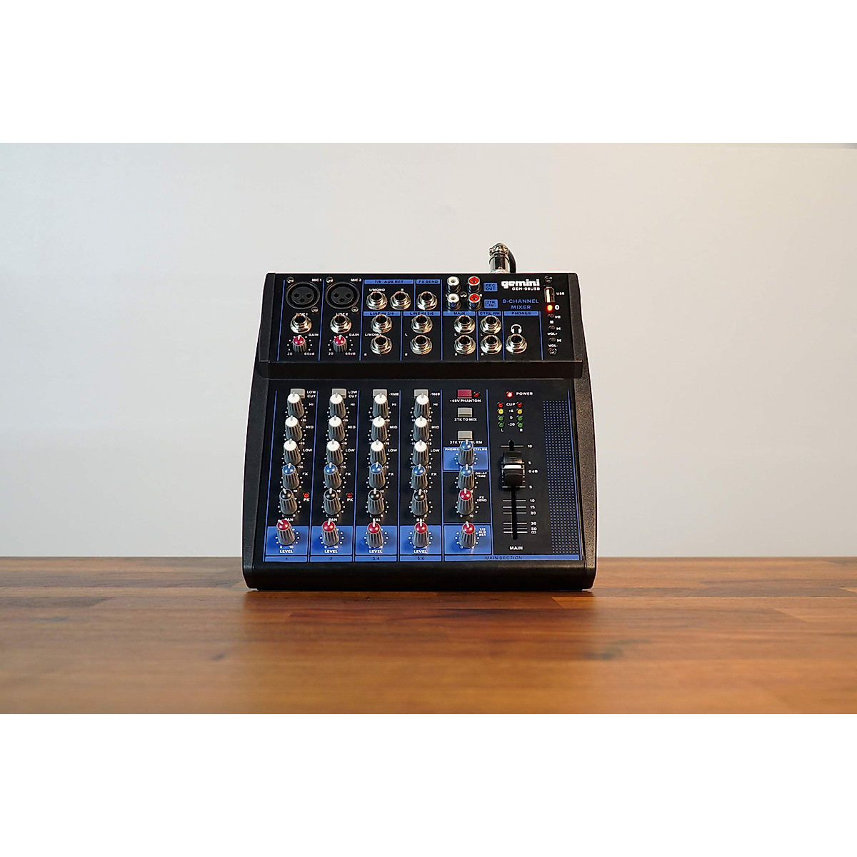 Gemini Sound GEM-08USB - 8-Channel Bluetooth Audio Mixer, Professional Compact DJ Mixer with USB Playback, Phantom Power, 3-Band EQ, and Adjustable FX
