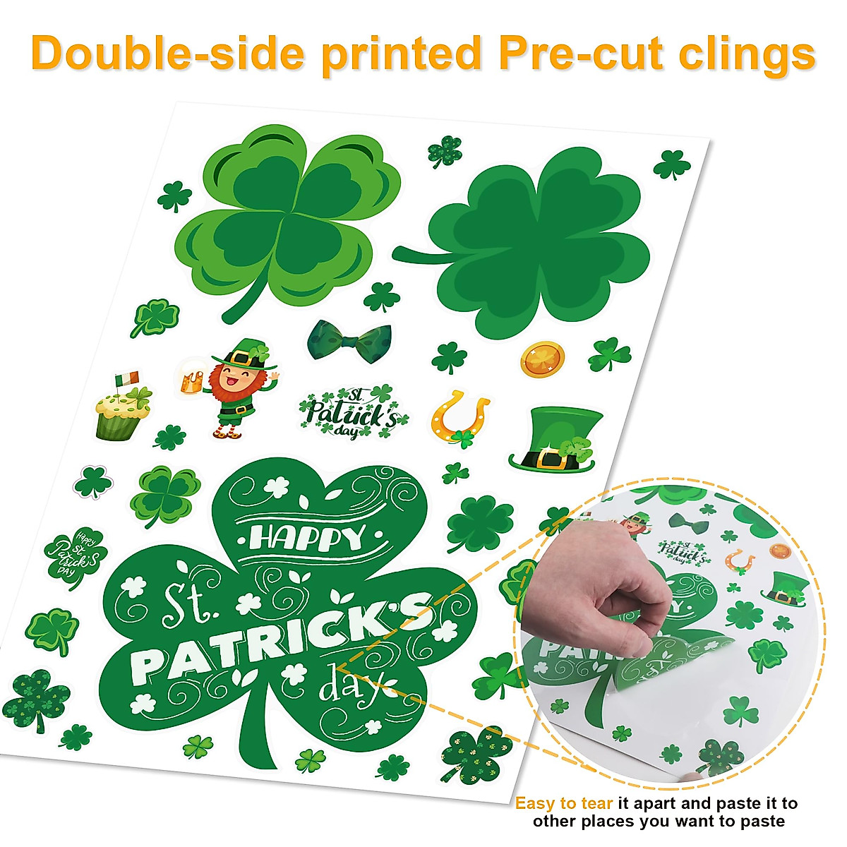 MDDRUIQI St Patricks Day Decorations - 105 PCS St Patricks Day Window Clings - Shamrock Stickers for Glass Reusable Static Spring Shamrock Decorations | St Patricks Day Decor