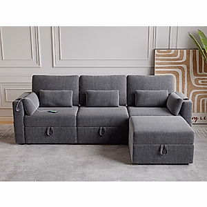 ISHUHL Modular Sectional Sofa with Storage, U Shaped Sectional Sofa with Chaise & Ottomans, Convertible 6 Seat Couch for Living Room with High Supportive Waist Pillow and Cup Holder