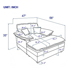 Corduroy Overstuffed Chaise Lounge Chair, Oversized 47" W Single Sofa Ottoman & Pillows,Comfy Deep Seat Cloud Sofa Couch for Living Room Bedroom Nursery (Cream White)