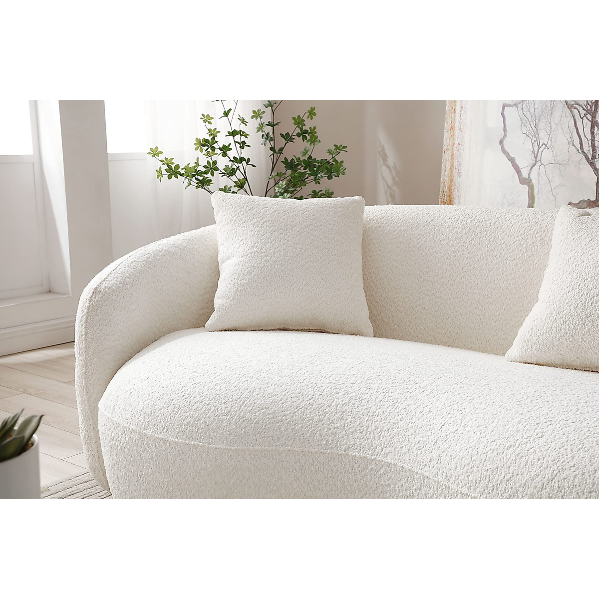 SSC SATITUNCASA 93.6'' Modern Boucle Curved Sofa for Living Room, Luxury Modern Comfy Curved Couch for Apartment, Reception Place, 4 Seater Cloud Couch (Beige)