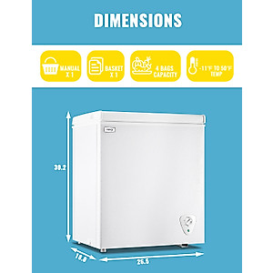 5.0 Cubic Feet Chest Freezer Small Deep Freezers with Removable Storage Basket Free Standing Top Door Compact Freezer 7 Gears Temperature Control for Office Dorm Apartment
