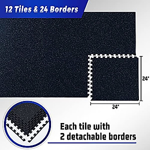SUPERJARE 0.56“ Thick Exercise Equipment Mats, 48 Sq Ft EVA Foam Mats with Rubber Top, Interlocking Rubber Floor Tiles for Home Gym and Fitness Room, Protective Flooring Mat,Black/ White