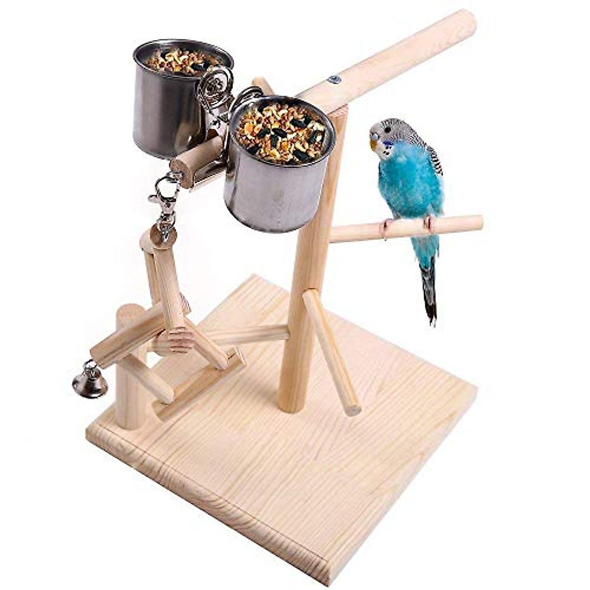 Litewoo Bird Table Perch Stand Playpen Wood Parrot Playground Exercise Training Playgym with Feeder Cups
