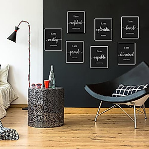 9 Pieces Inspirational Motivational Wall Art Office Bedroom Wall Art, Daily Positive Affirmations for Men Women Kids Inspirational Posters Inspirational Positive Quotes Sayings Wall Decor (Black)