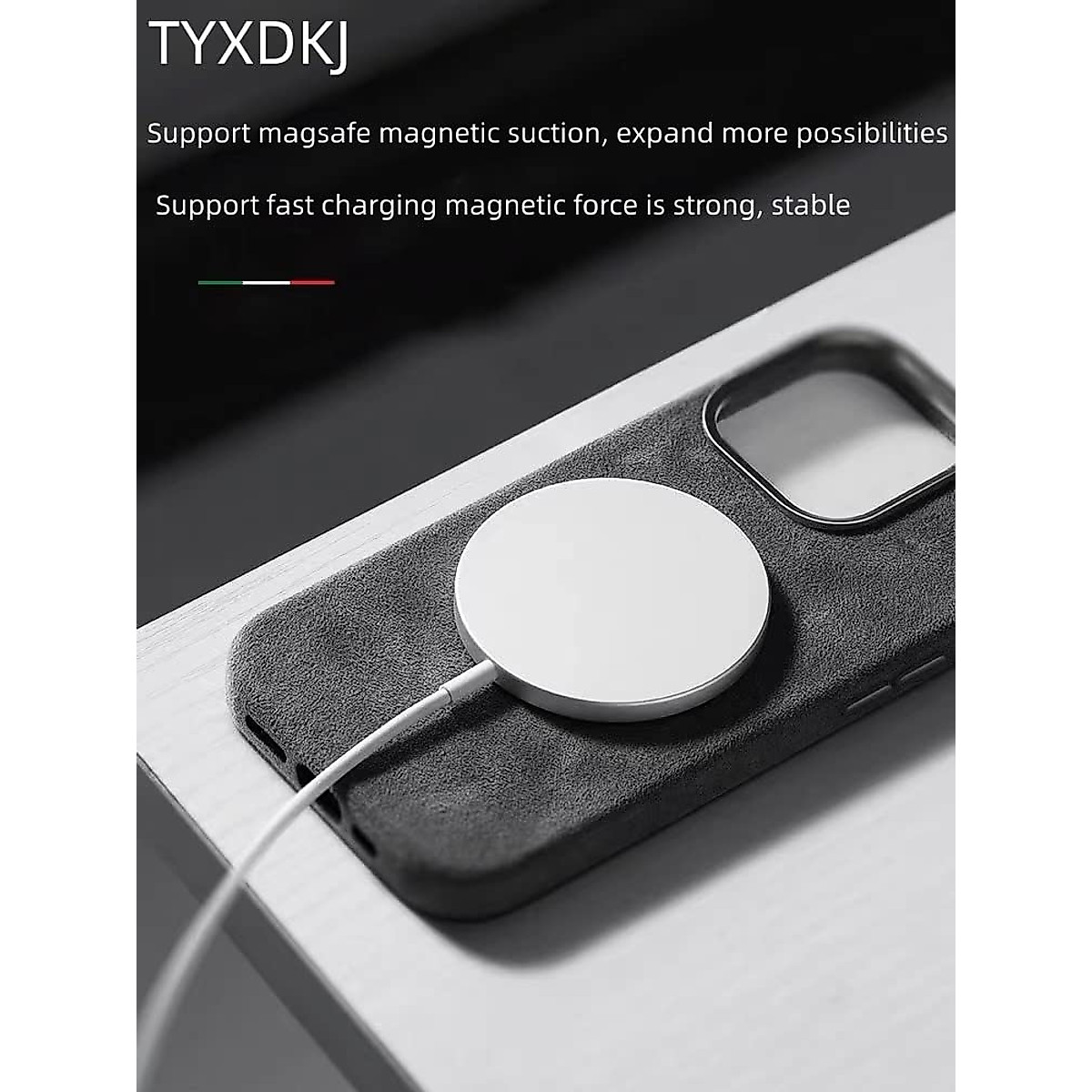 TYXDKJ Alcantara Case for iPhone 13 Pro,Handmade Fully-Wrapped Synthetic Suede Cover, Compatible with MagSafe Wireless Charging(Black)