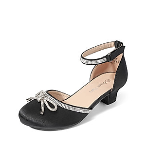 DREAM PAIRS Girls Dress Shoes Closed Toe Low Heels Ankle Strap Pumps for Toddler Little Big Kid Flower Party Wedding Princess,Size 5 Big Kid,BLACK,SDFL2318K
