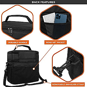 opux Insulated Lunch Bag for Men Women, Large Dual Compartment Cooler Bag, Soft Two Deck Lunch Box for Work School Picnic, Leakproof Lunch Tote with Shoulder Strap for Kid Adult (Black, Double Deck)