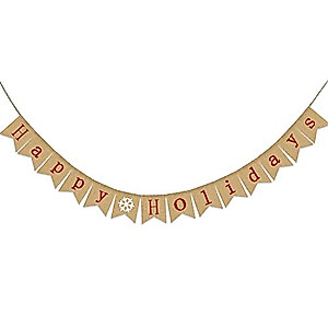 Happy Holidays Banner Burlap | Christmas Banner Burlap | Christmas Decorations| Holiday Decorations| Perfect for Home Yard Indoor Outdoor Mantel Fireplace Hanging Decor