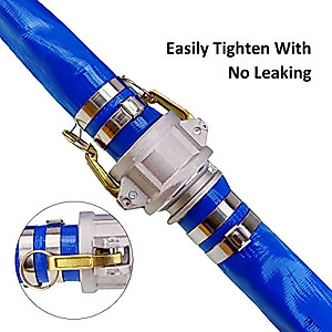 2" x 100' Blue PVC Backwash Hose for Swimming Pools, Heavy Duty Discharge Hose Reinforced Pool Drain Hose with Aluminum Camlock C and E Fittings