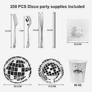 200 Pcs 70s Disco Party Supplies-Includes Disco Ball Cups, Straws, Plates, Napkins and Silver Wares, Cocktail Napkins and Disco Party - Perfect for Weddings 80s/90s Disco Parties Picnics and Travel