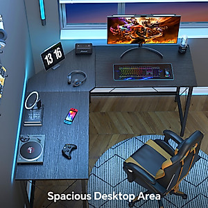 Mr IRONSTONE L Shaped Desk, 59" Computer Gaming Desk, Corner Desk for Home Office Desks, Easy to Assemble & Space-Saving Workstation Desk - Black