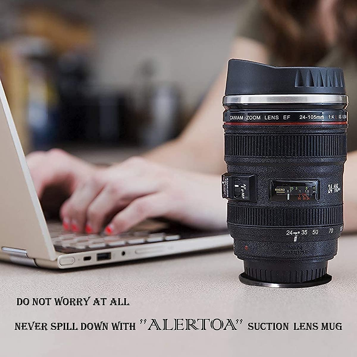 Lens Mug, Non-Slip with Featuring Smart Grip Suction, 13.5 Oz food grade Stainless Steel Cup, Travel Magic Mug, Gift for Men Women Boyfriend Teenage boy girl Photographer Father’s Day Dad Husband Son