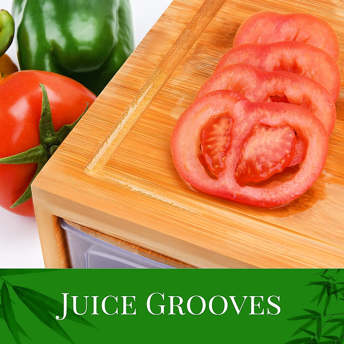vchin Cutting Board with Containers, Lids, Graters, Large Bamboo Chopping Board with Juice Groove, Kitchen Meal Prep Station - Sturdy, Organized, Easy to Use and Clean