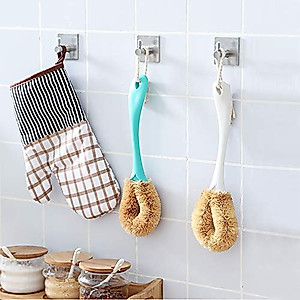 HANZE Adhesive Hooks Wall Hangers Heavy Duty Sticky Hooks Waterproof Stainless Steel Hanger Towel Holder Stcik on Hooks for Hanging Bathroom Kitchen Home Organizer - 4 Pack