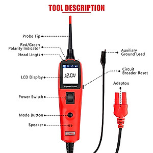 Autel Automotive Circuit Tester, PowerScan PS100 Circuit Probe, Car Electrical System Diagnosis Test Tool Voltmeter Red