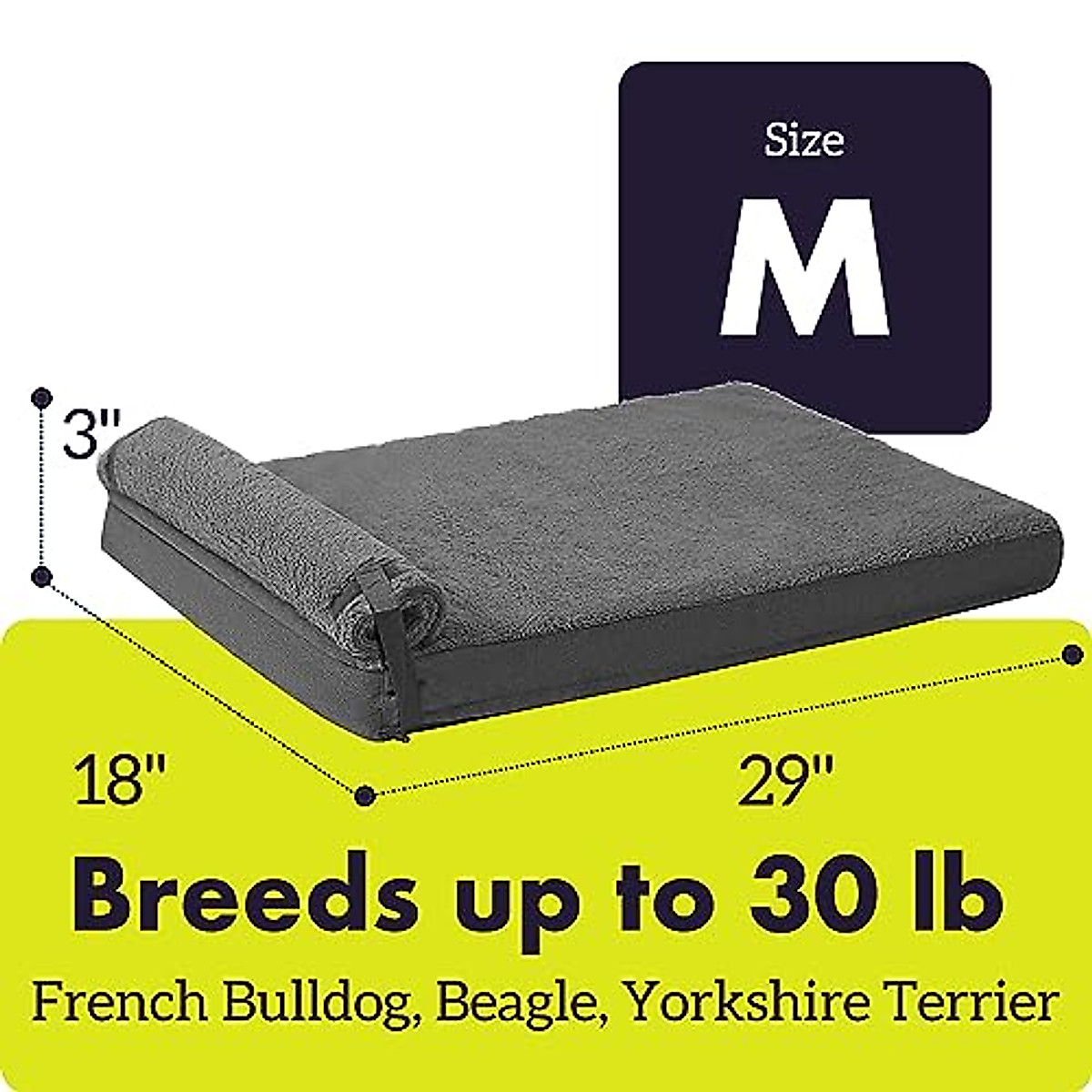 Furated Original Dog Beds for Medium Dogs, Orthopedic Dog Bed with Blanket Attached, Egg-Crate Foam Pet Bed with Removable Washable Cover and Waterproof Liner, Iron Gray, M