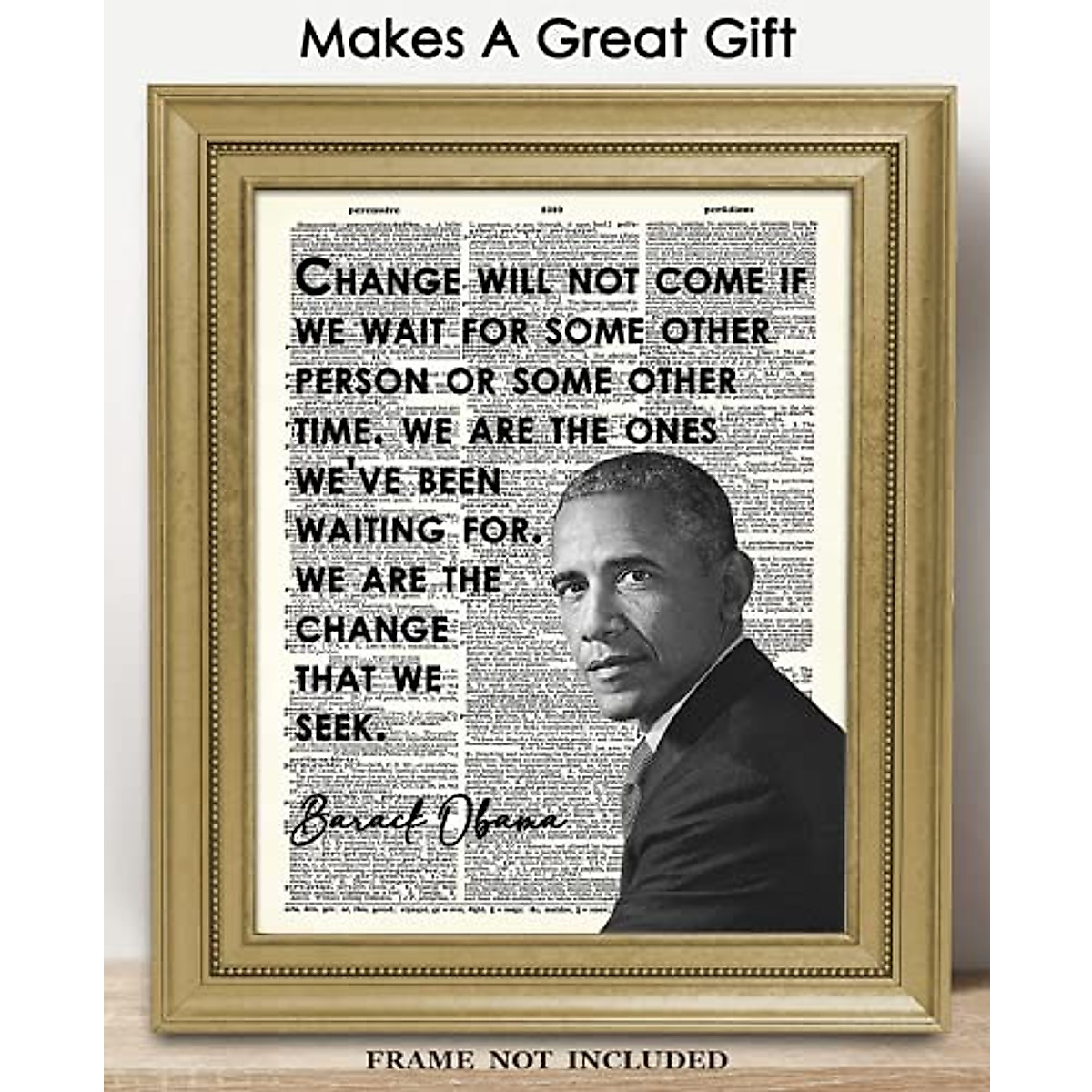 Positive Affirmations Wall Decor for Kids: "Change Will Not Come If We Wait" Barack Obama 8x10 Inspirational, Motivational Poster & Motivational Wall Art Office Decor for Men & Women