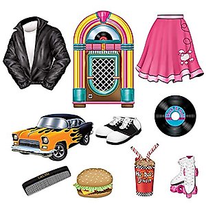 Beistle 54153 Assorted 50's Decorating Cutouts-10 Pcs, Multicolored
