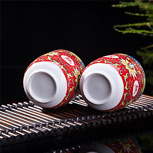 THY COLLECTIBLES Set Of 6 Eastern Asian Design Ceramic Tea Cups In Red Longevity Symbol - 8 OZ Capacity Each