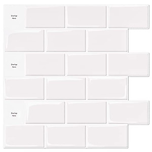 Art3d 10-Sheet Peel and Stick Tile Backsplash - 12"x12" Premium Kitchen Backsplash Peel and Stick Tile, White
