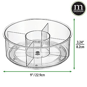 mDesign Lazy Susan Turntable Divided Plastic Spinner for Kitchen Pantry, Fridge, Cupboard, or Counter Organizing, Fully Rotating Organizer for Tea Bags, 9" Round - Lumiere Collection - 2 Pack, Clear