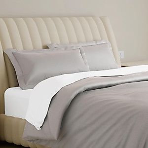 Carressa Linen 100% Egyptian Cotton Duvet Cover Queen Size - 800 Thread Count 3 PC Silver Duvet Cover Set, Extra Long Staple Egyptian Cotton Quilt Cover, Soft, Breathable with Hidden Zipper Closure