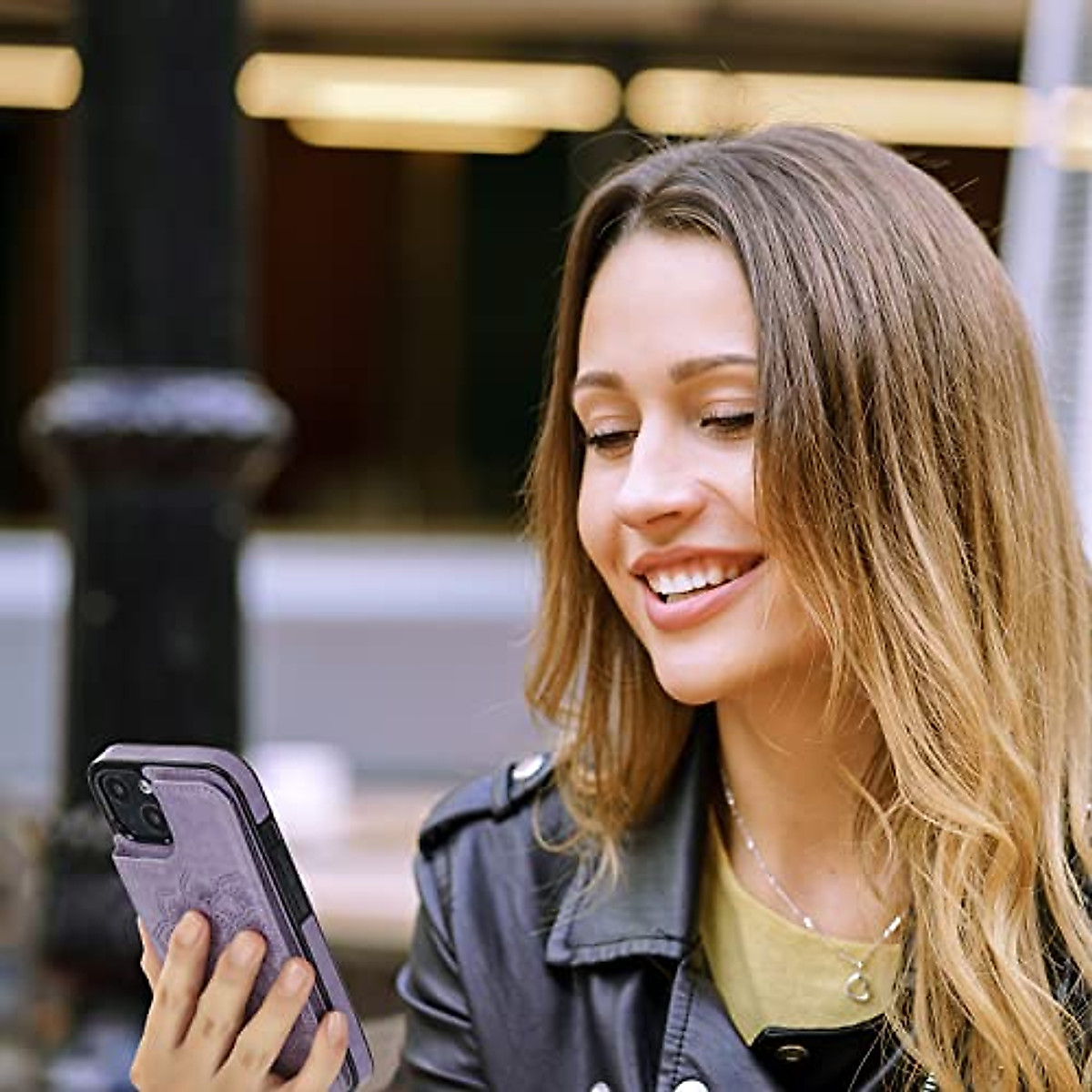 JAROIE Wallet Case for iPhone 13 with 3 Card Slots Embossed Mandala Pattern Flowers Magnetic Buttons Flip Faux Leather Cover Shockproof 2021 6.1 Inch (Purple)