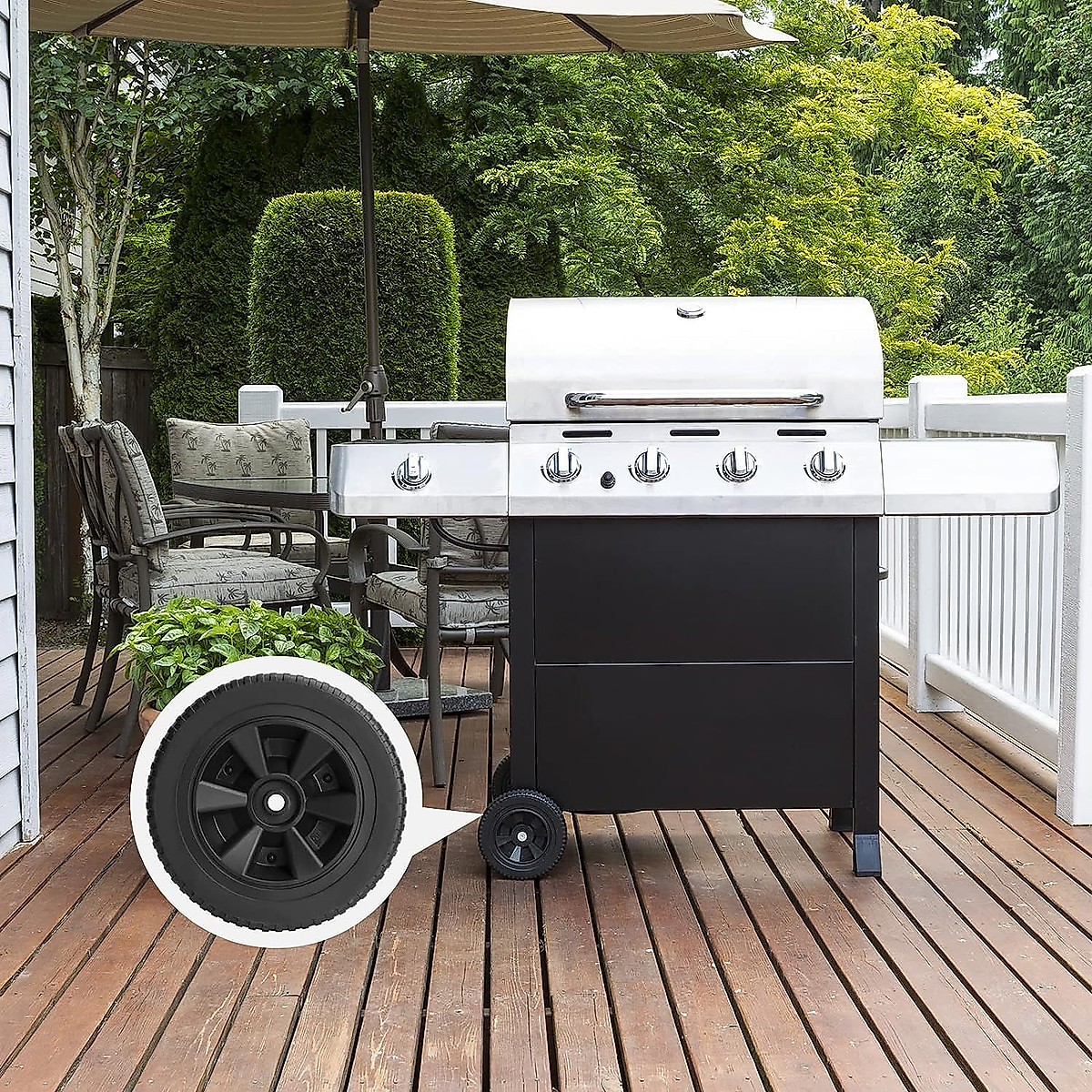 BBQ Future G210-0018-W1 8" Grill Wheels Replacement Parts for Charbroil Gas Grills wheels 463320107 463320707, Thermos 461320508, Grill Master, Kenmore and Other Brands Grills, Black Plastic Wheel