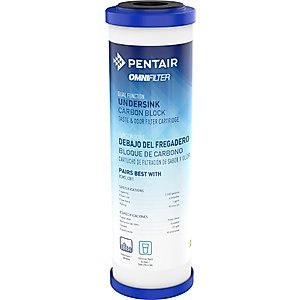 Pentair OMNIFilter CB7 Carbon Water Filter, 10-Inch, Premium Under Sink Dual Function Carbon Block Taste & Odor Replacement Cartridge, 10" x 2.5", 10 Micron,White