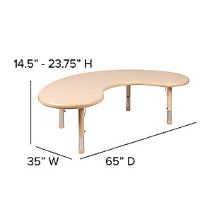 EMMA + OLIVER 35" Wx65 L Half-Moon Natural Plastic Adjustable Activity Table-School Table for 8