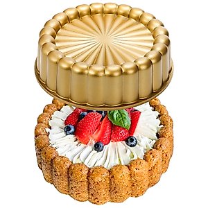 Goaste 9.5 Inch Charlotte Cake Pan, Reusable Mold Fluted Cake Pan, Nonstick Aluminium Cake Mold with Flower Shape for Cheese Cake, Chocolate Cake, Strawberry Shortcake, Brownie Tart Pie