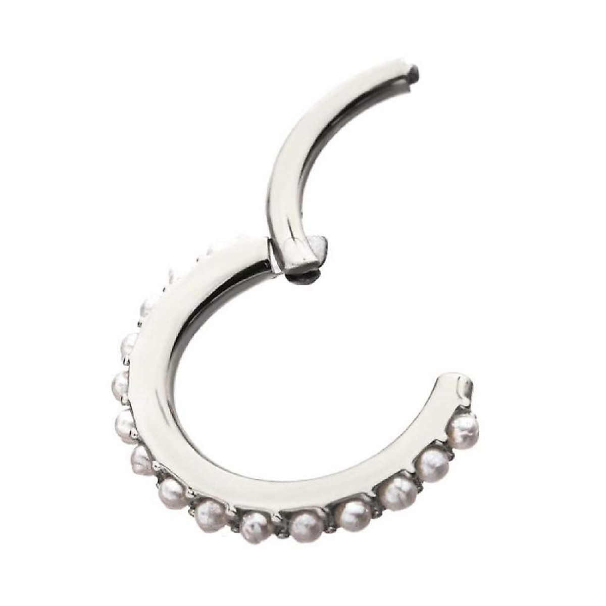 Pierced Owl 16G Stainless Steel Synthetic Pearl Lined Helix Cartilage Daith Septum Hinged Segment Ring (Silver Tone)