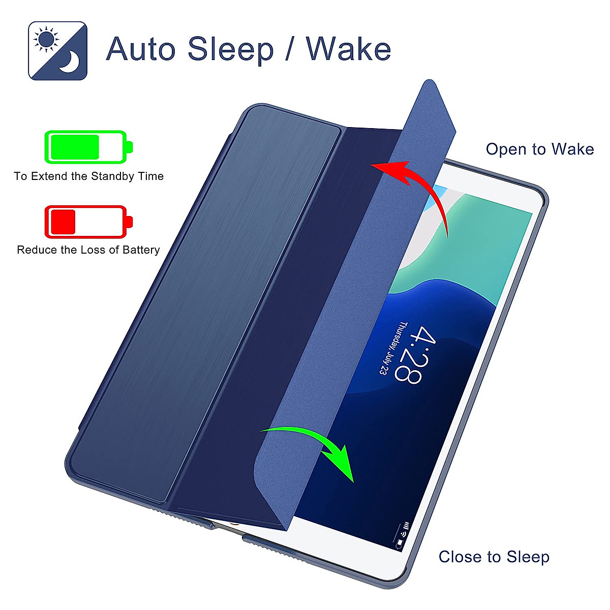 Soke Case for iPad 9th Generation 2021/ iPad 8th Generation 2020/ iPad 7th Gen 2019, [Slim Trifold Stand + Auto Wake/Sleep], Premium Protective Hard PC Back Cover for iPad 10.2 Inch (Navy)