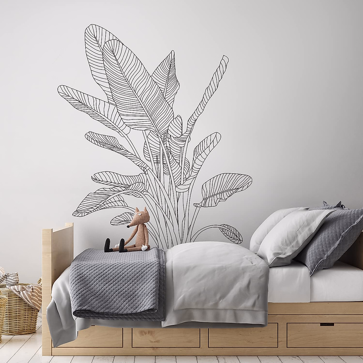 Supzone Simple Tropical Plants Wall Stickers Boho Modern Style Wall Decal Sketch Tropical Palm Leaves Wall Art Sticker for Bedroom Living Room Kitchen Sofa TV Backdrop Wall Decoration