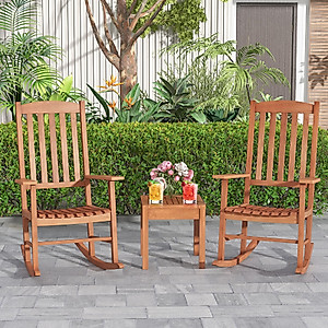 Giantex Wood Outdoor Rocking Chair - Eucalyptus Rocker Chair with Stable & Safe Rocking Base, High Backrest, Slatted Patio Rocker for Garden, Poolside, Courtyard Outdoor Rockers, Porch Rocker Set of 2